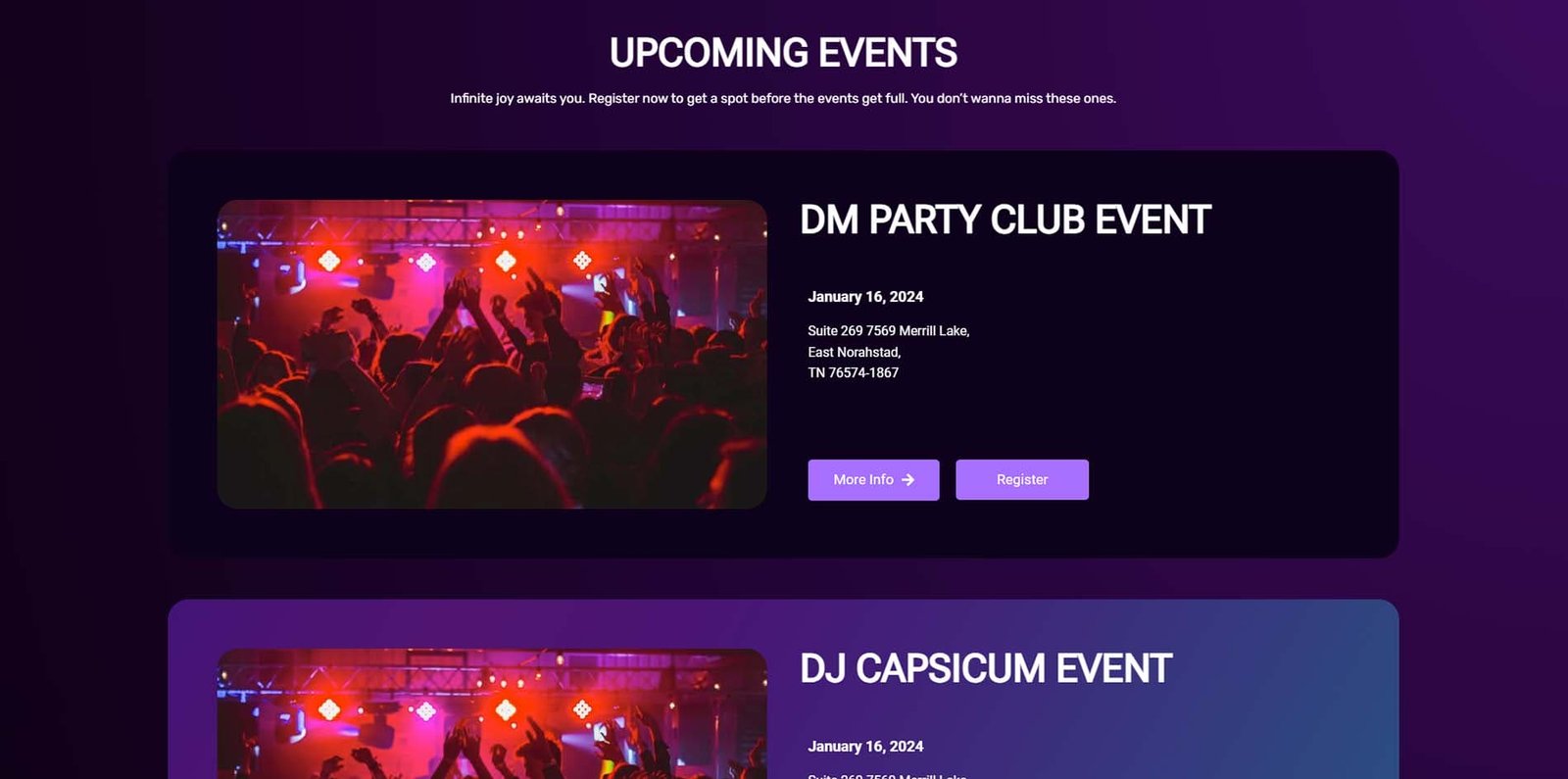 Nightclub or Concert One Page Website Elementor Template - DMmotionarts