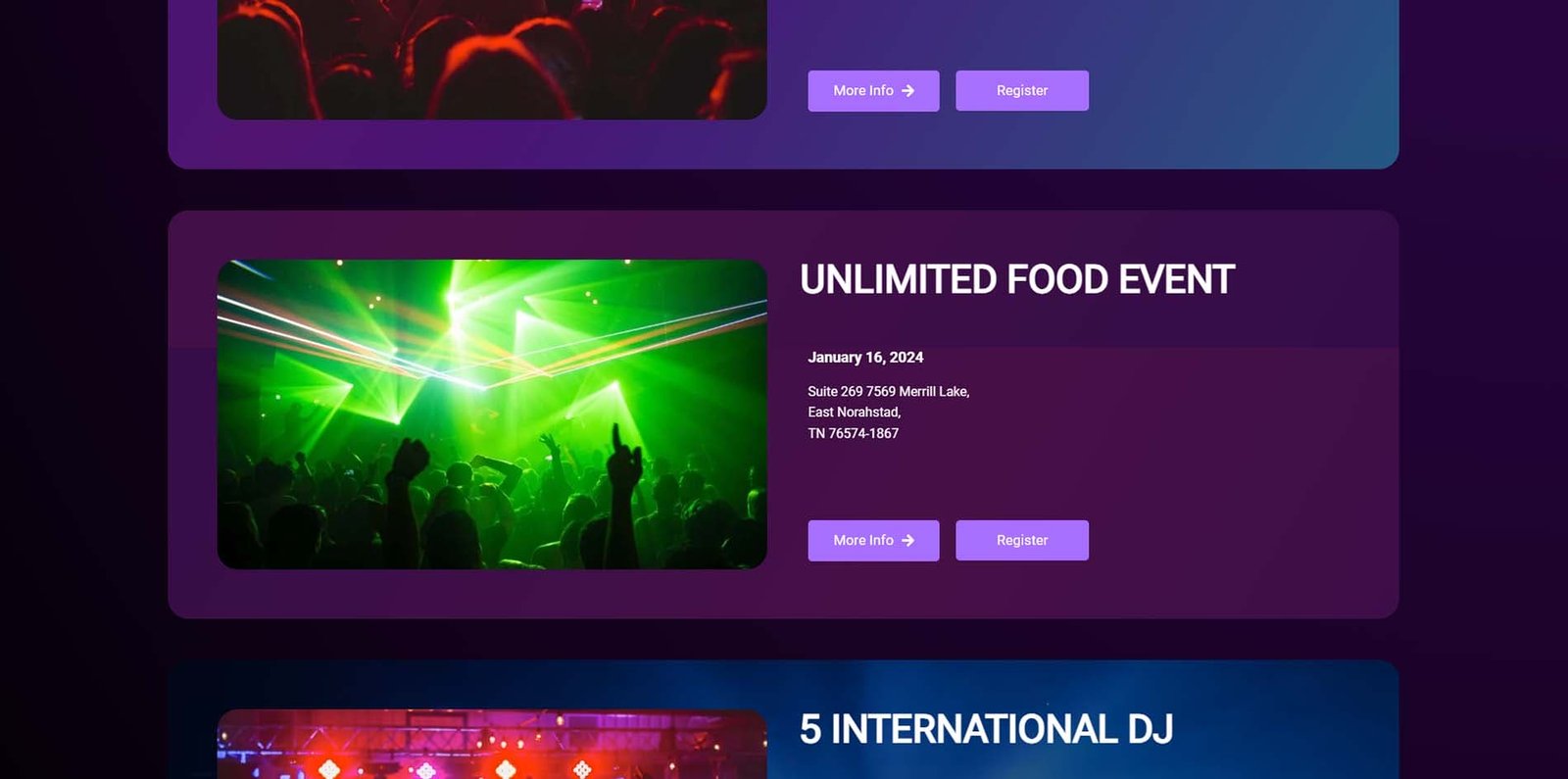 Nightclub or Concert One Page Website Elementor Template - DMmotionarts