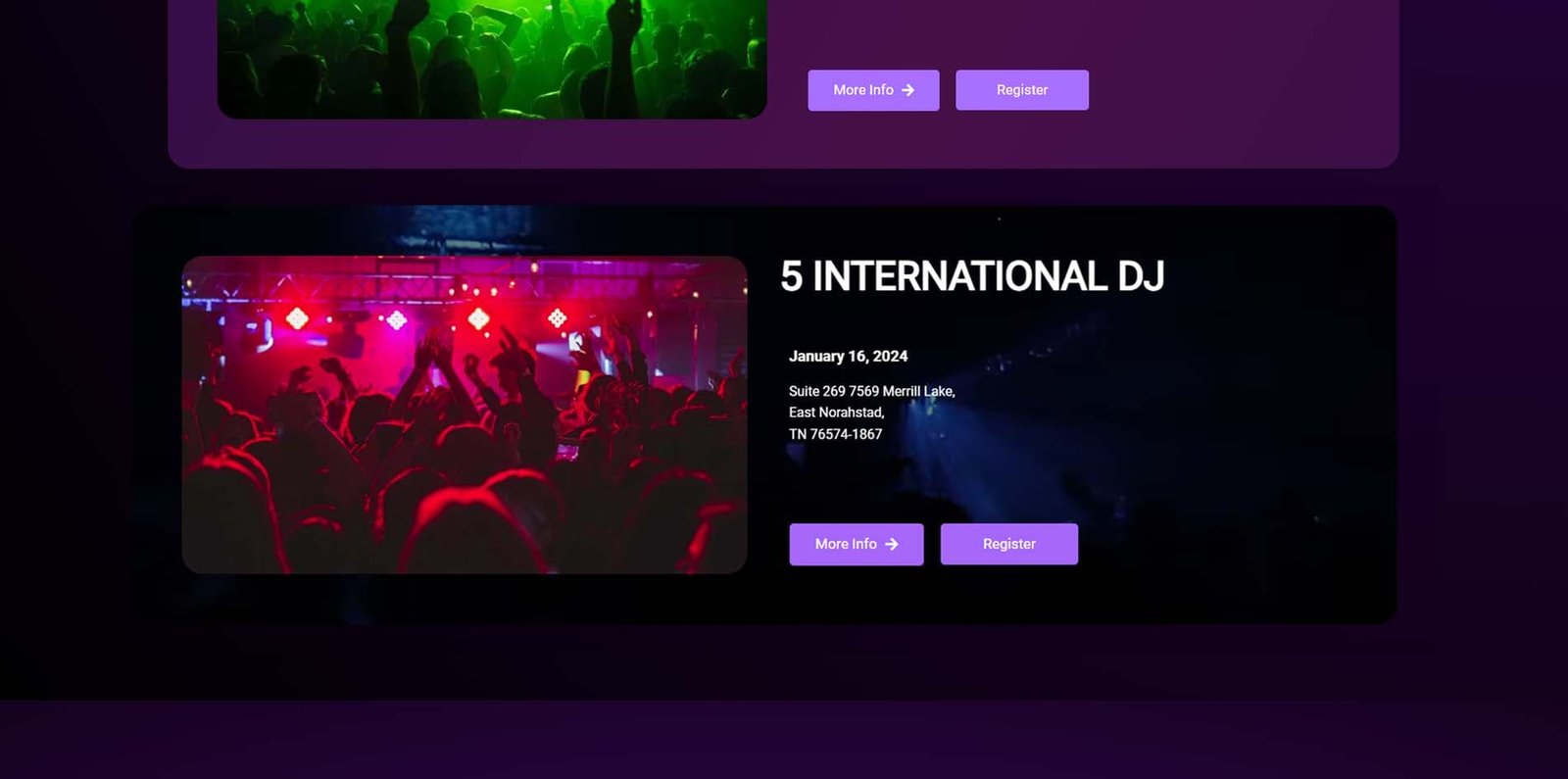 Nightclub or Concert One Page Website Elementor Template - DMmotionarts